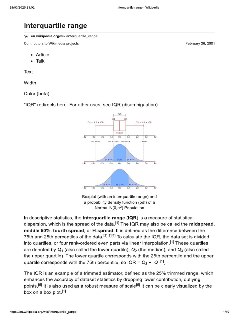 Interquartile Range - Wikipedia | PDF