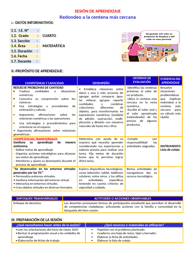 D4 A2 SESION MAT. Redondeo A La Centena Más Cercana | PDF | Aprendizaje