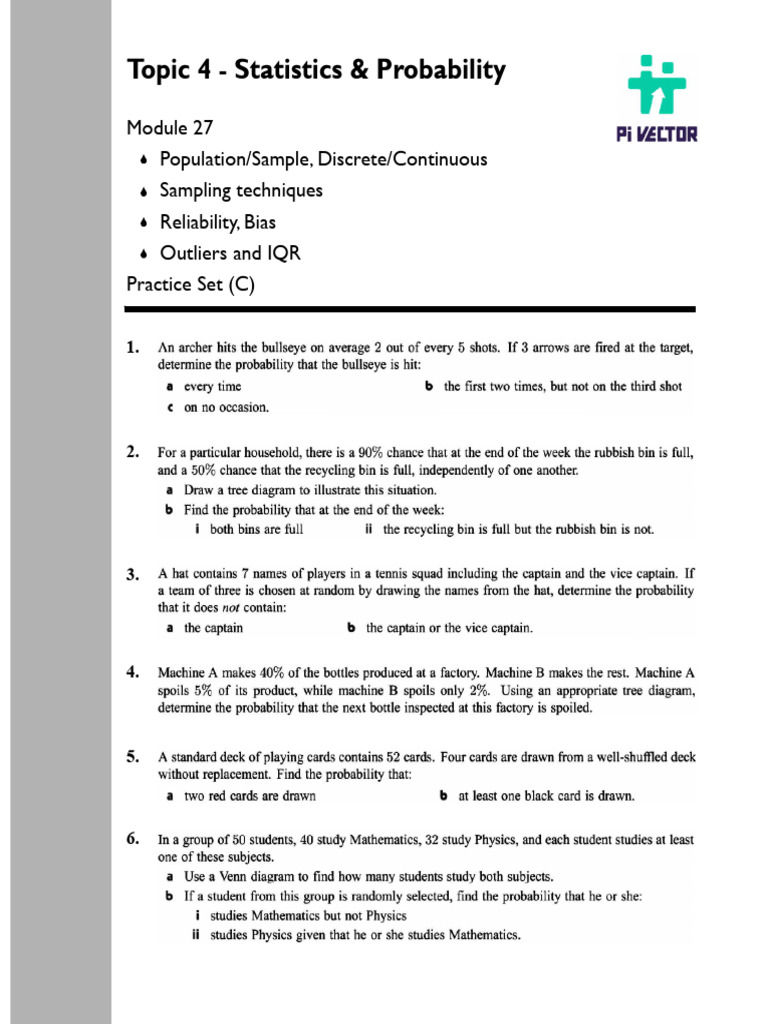 Topic-4 Statistics & Probability (Module-27) Practice Set (C) Questions ...