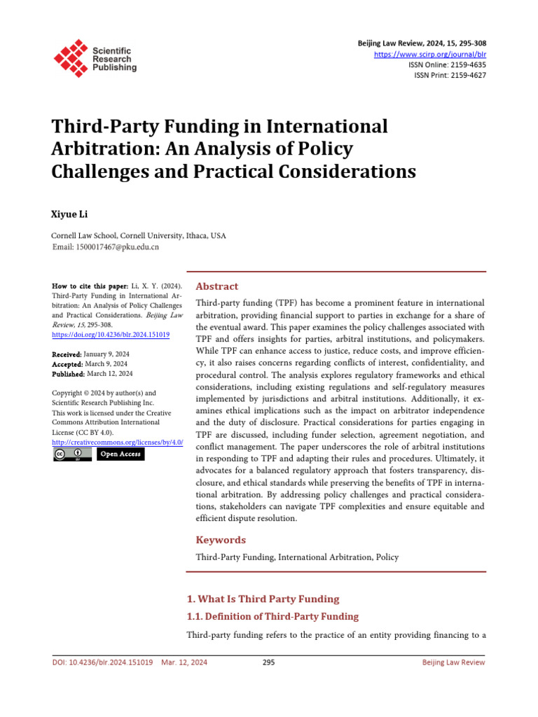 Third-Party Funding in Arbitration Analysis | PDF | Arbitration ...
