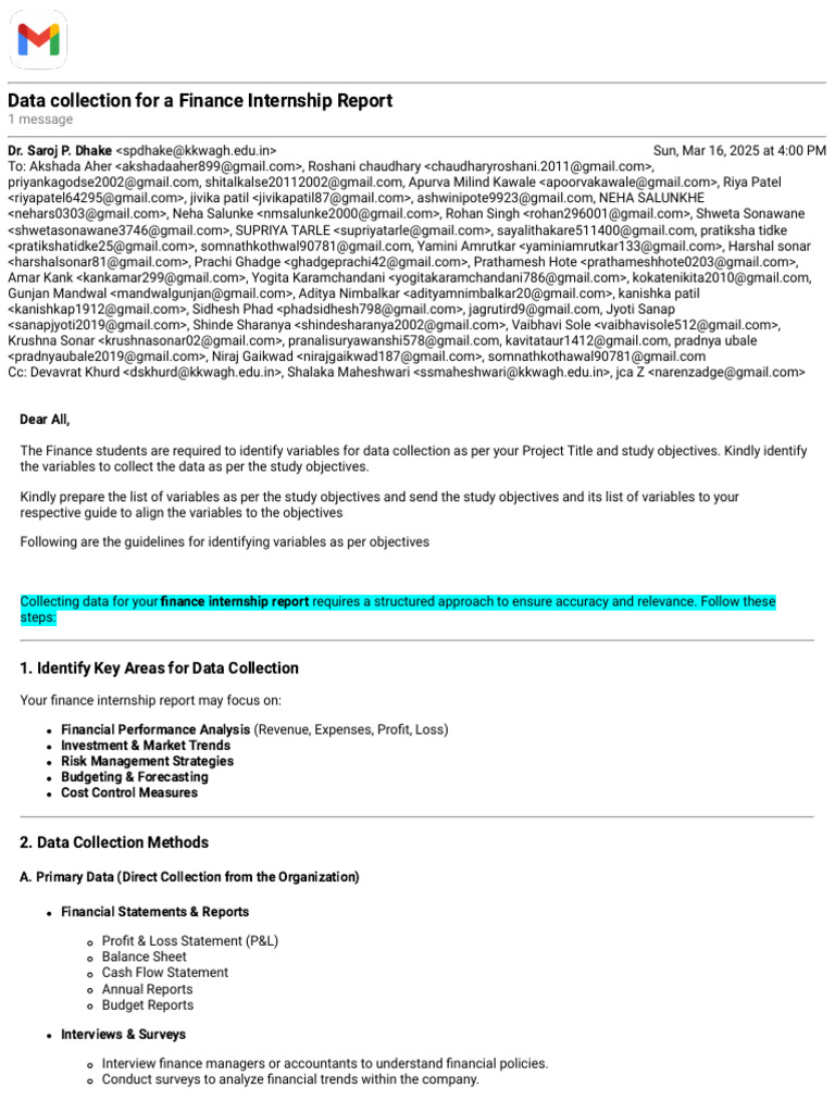 Gmail - Data Collection For A Finance Internship Report | PDF | Revenue | Income Statement