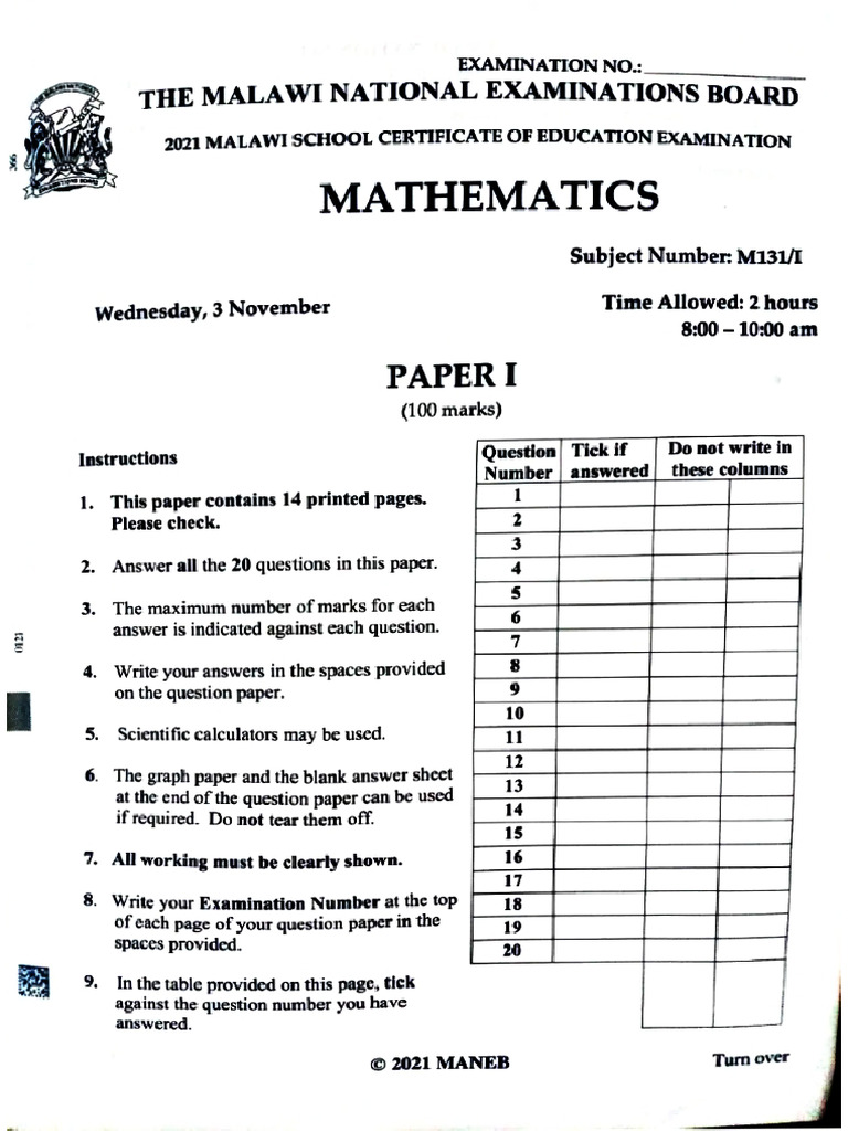 2021 Mathematics 1 | PDF
