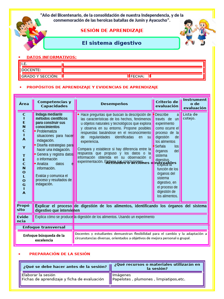 S2 - JUE - CYT - El Sistema Digestivo | PDF | Evaluación | Aprendizaje