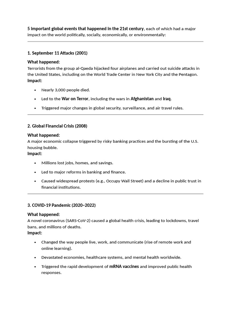 Key 21st Century Global Events | PDF