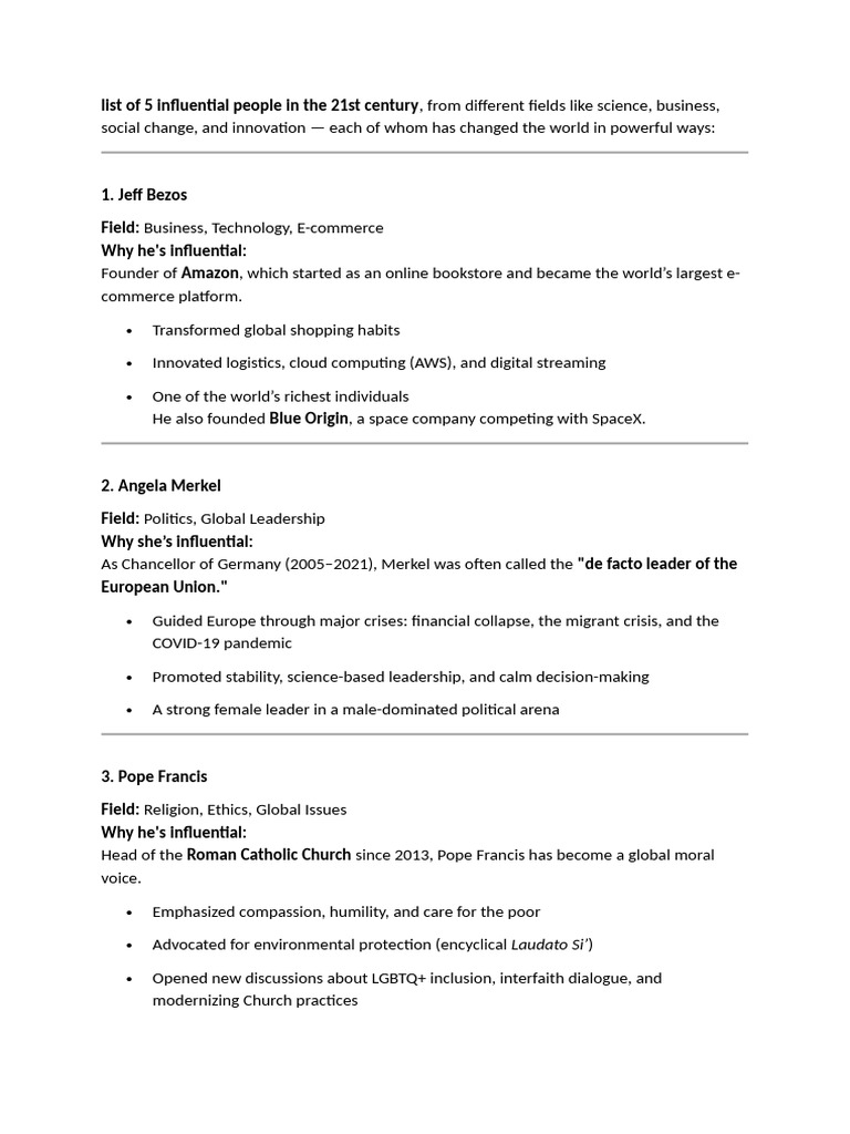 list of 5 influential people in the 21st century | PDF