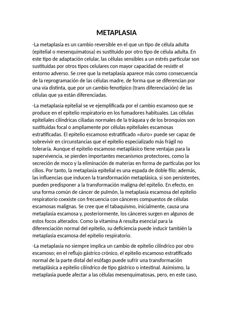 METAPLASIA | PDF | Epitelio | Cáncer