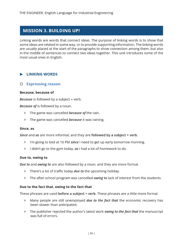 LINKING WORDS the Engineer English Language for Industrial Engin | PDF ...