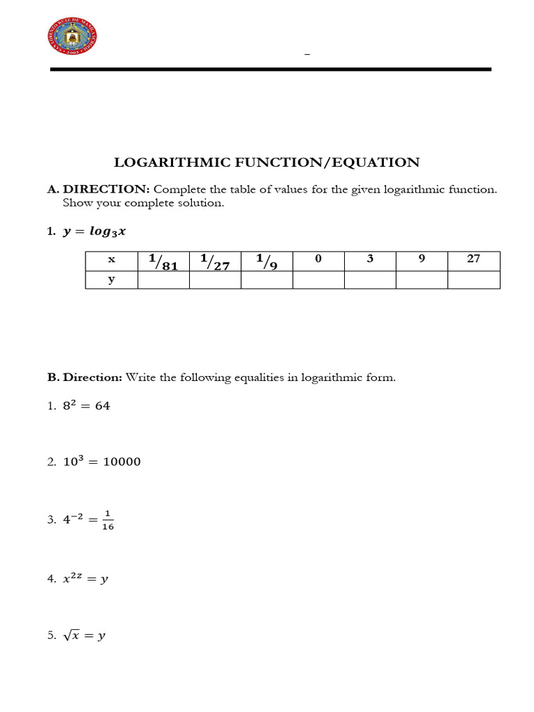 Worksheets5 LogarithmicFunction | PDF