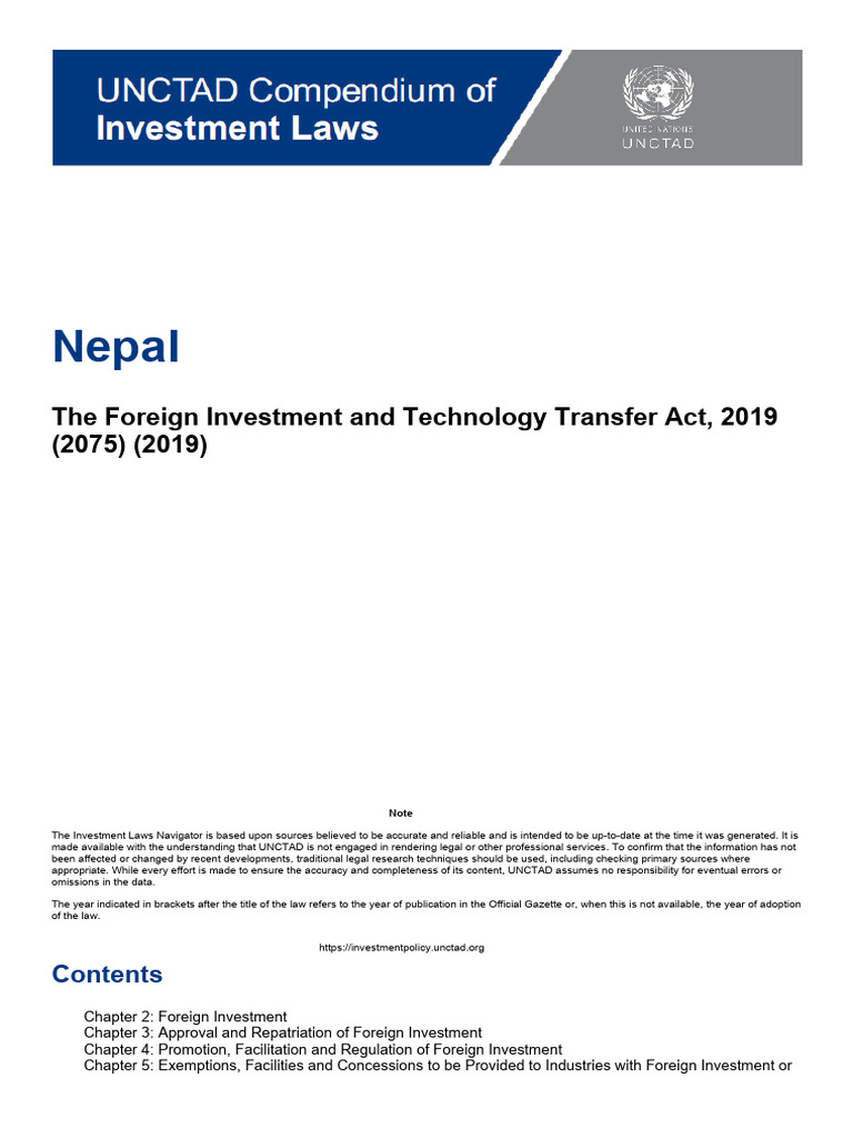 Nepal - Foreign Investment and Technology Transfer Act, 2019 (2075 ...