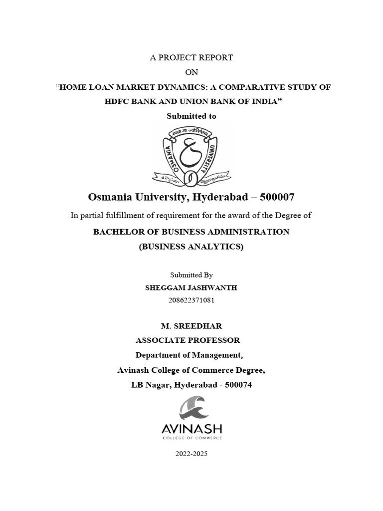 Sheggam Jashwanth 3rd Year Project - 1 | PDF | Mortgages | Loans