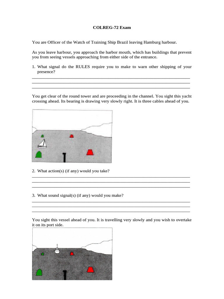 COLREG-72 Exam Questions and Answers | PDF | Water Transport | Shipping