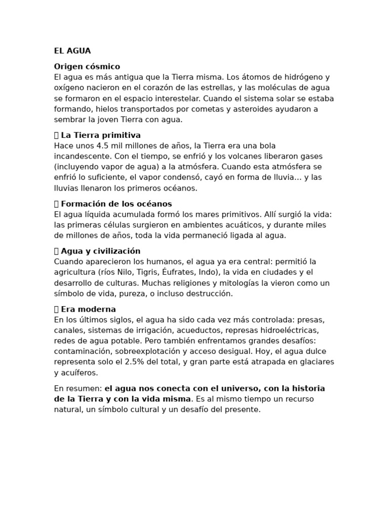 Origen y importancia del agua en la Tierra | PDF