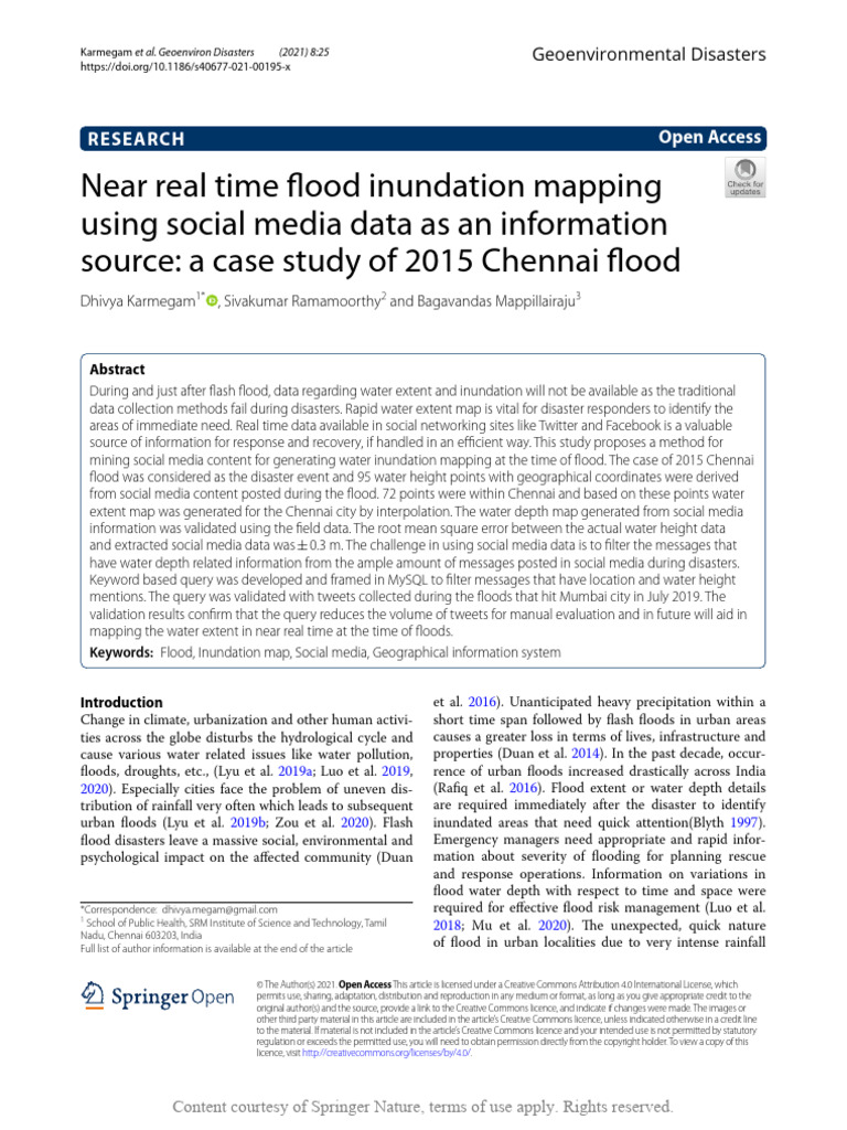 Near Real Time Flood Inundation Mapping Using Soci | PDF | Flood | Creative Commons License