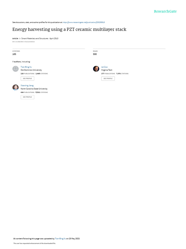 Energy Harvesting Using A PZT Ceramic Multilayer S | PDF ...