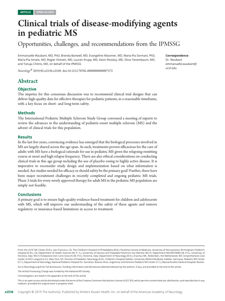 Clinical Trials of Disease-Modifying Agents in Pediatric MS 2019 | PDF | Multiple Sclerosis ...