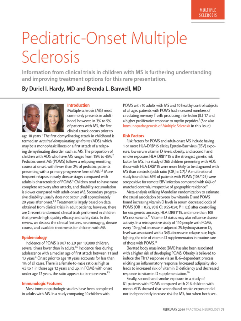 Pediatric Onset Multiple Sclerosis 2019 | PDF | Multiple Sclerosis | Medicine