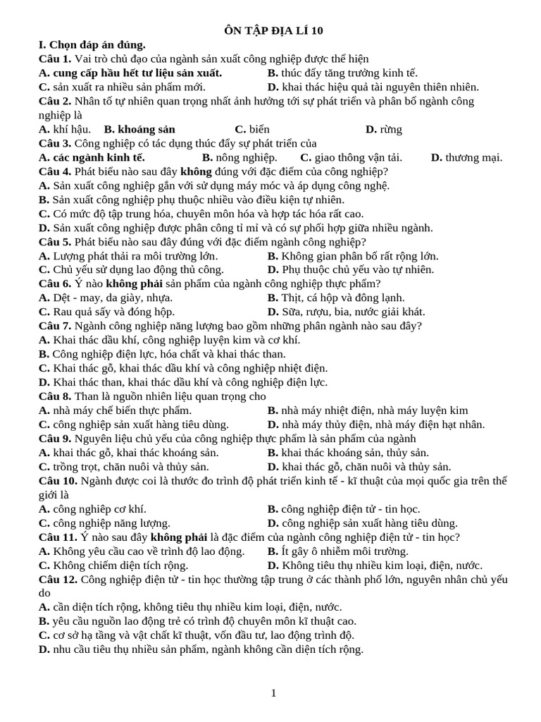 Đề cương ôn tập Địa 10 kì 2_KDA | PDF