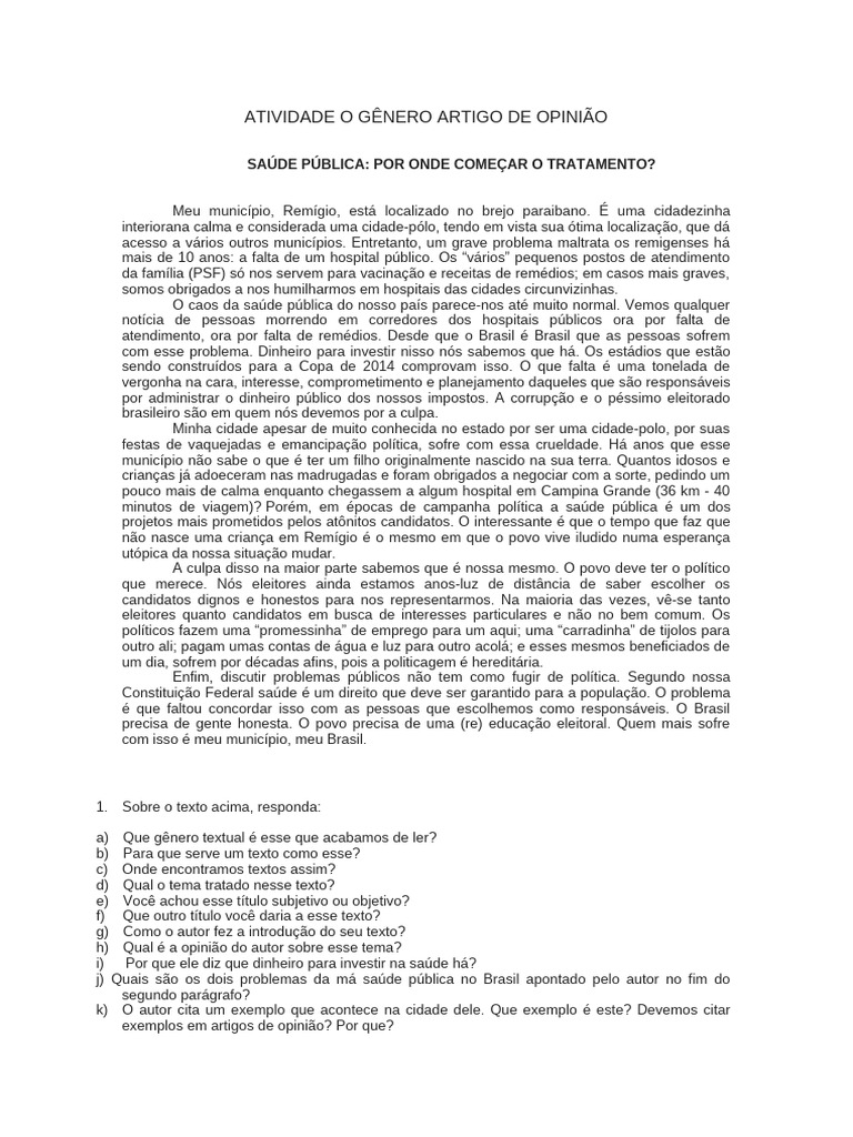 Atividade Artigo de Opinião 2 | PDF | Brasil | Aprendizado