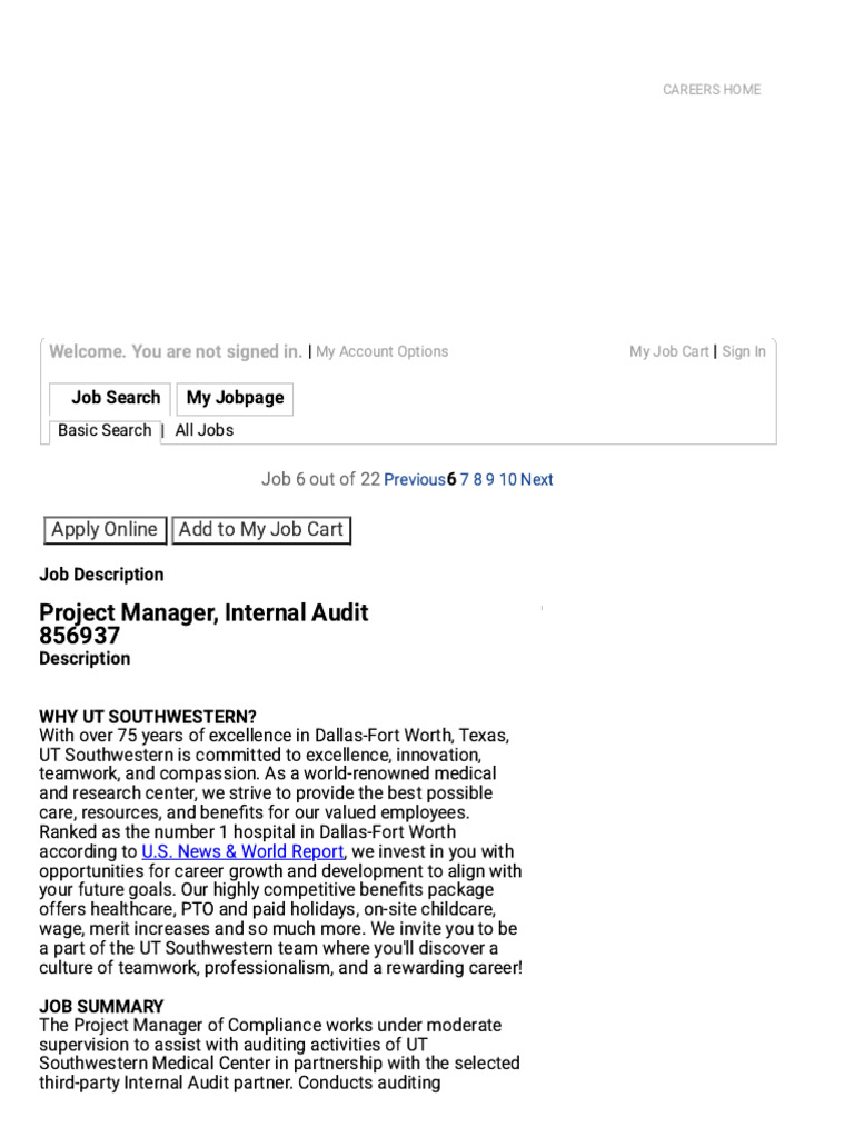 Job Description - Project Manager, Internal Audit (856937) | PDF ...