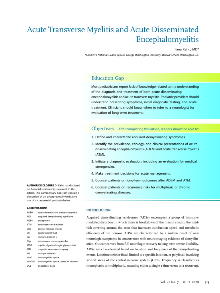 Acute Transverse Myelitis and ADEM in Children 2019 | PDF | Multiple ...