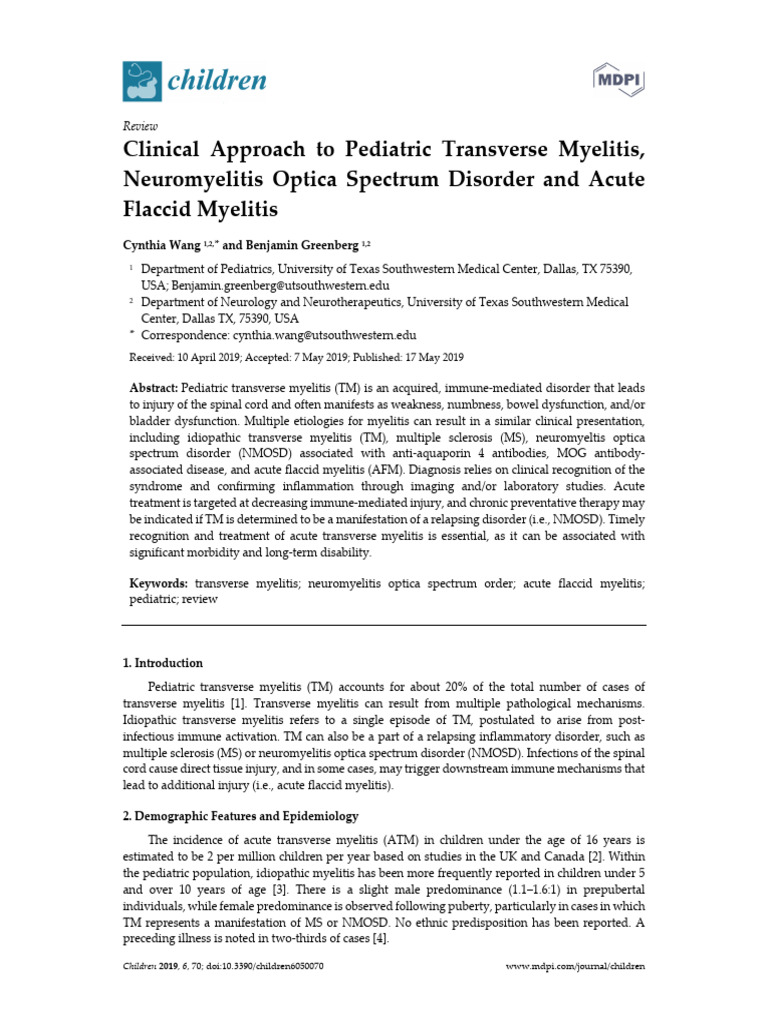 Pediatric Myelitis: Diagnosis & Treatment | PDF | Multiple Sclerosis ...
