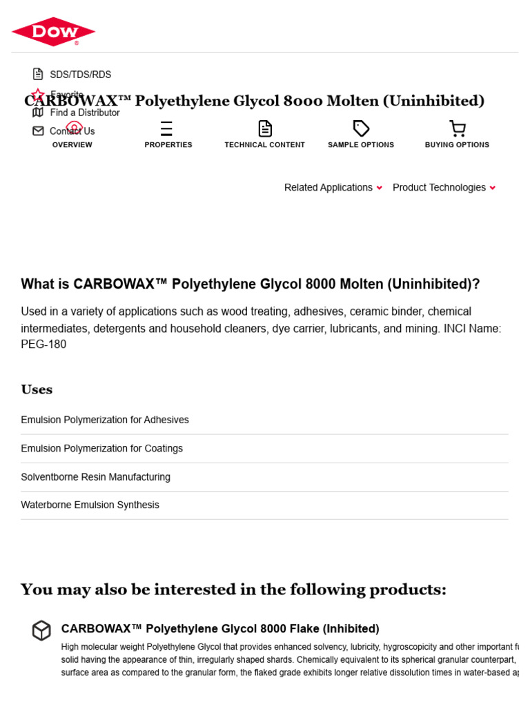 CARBOWAX™ Polyethylene Glycol 8000 Molten (Uninhibited) | PDF
