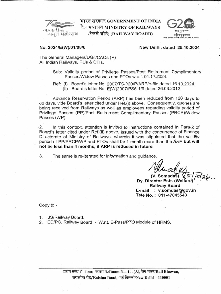 Validity of Passes W.E.F 01.11.2024 | PDF | Rail Transport