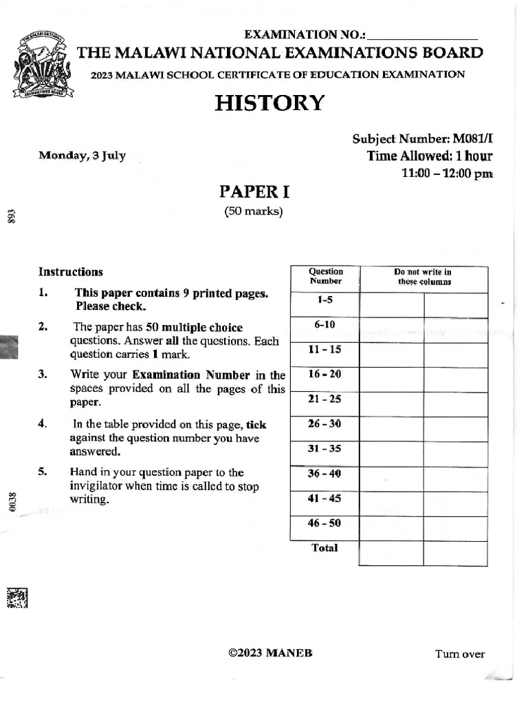 2023 History Past Paper 1 | PDF