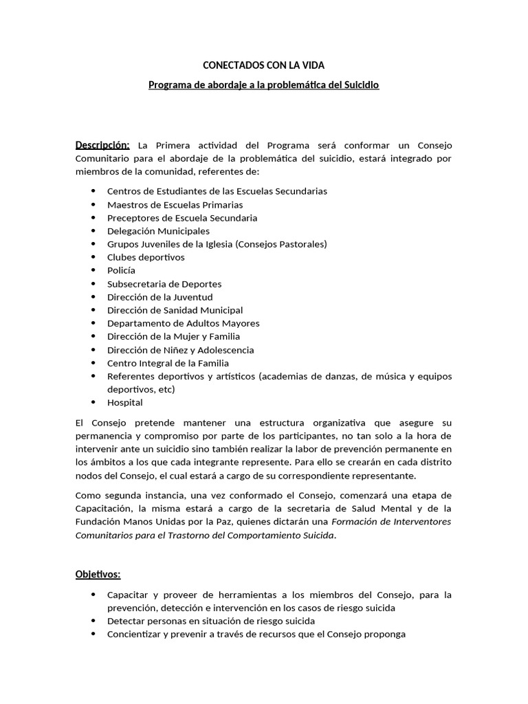 Programa Conectados Con La Vida | PDF | Suicidio