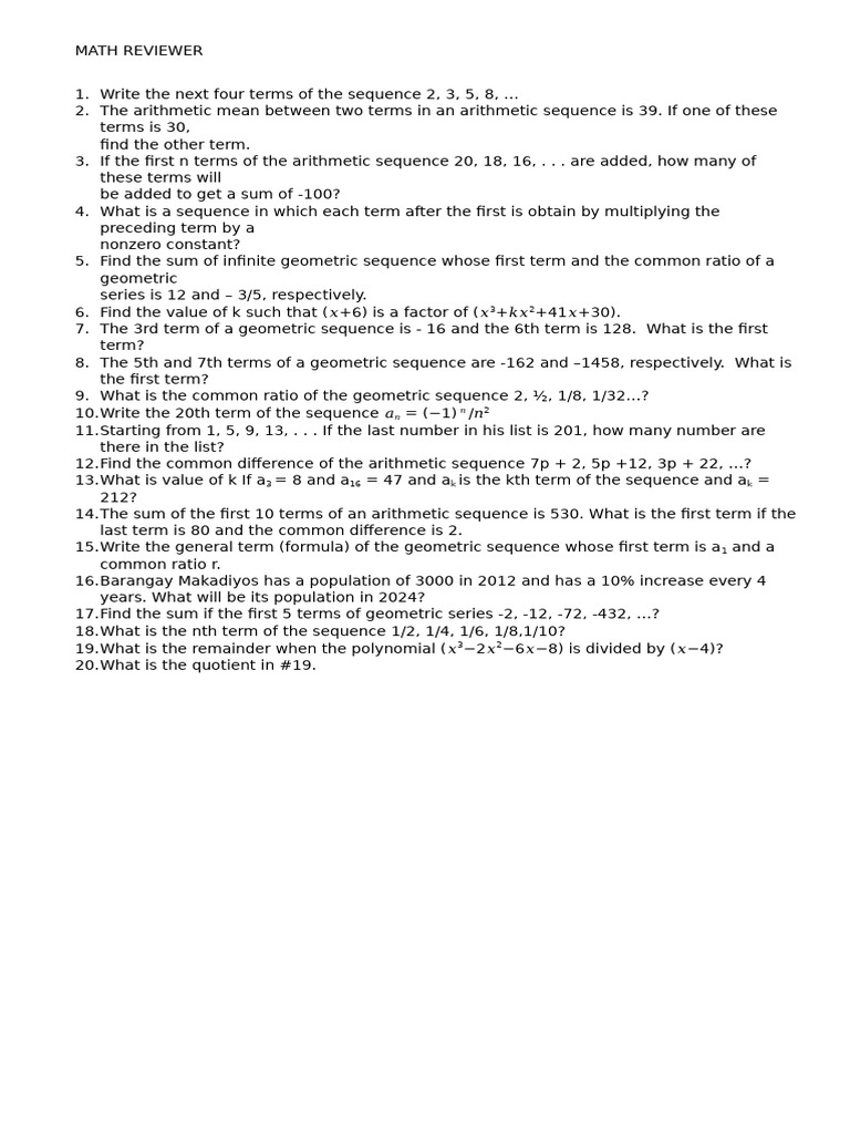 Math Reviewer | PDF