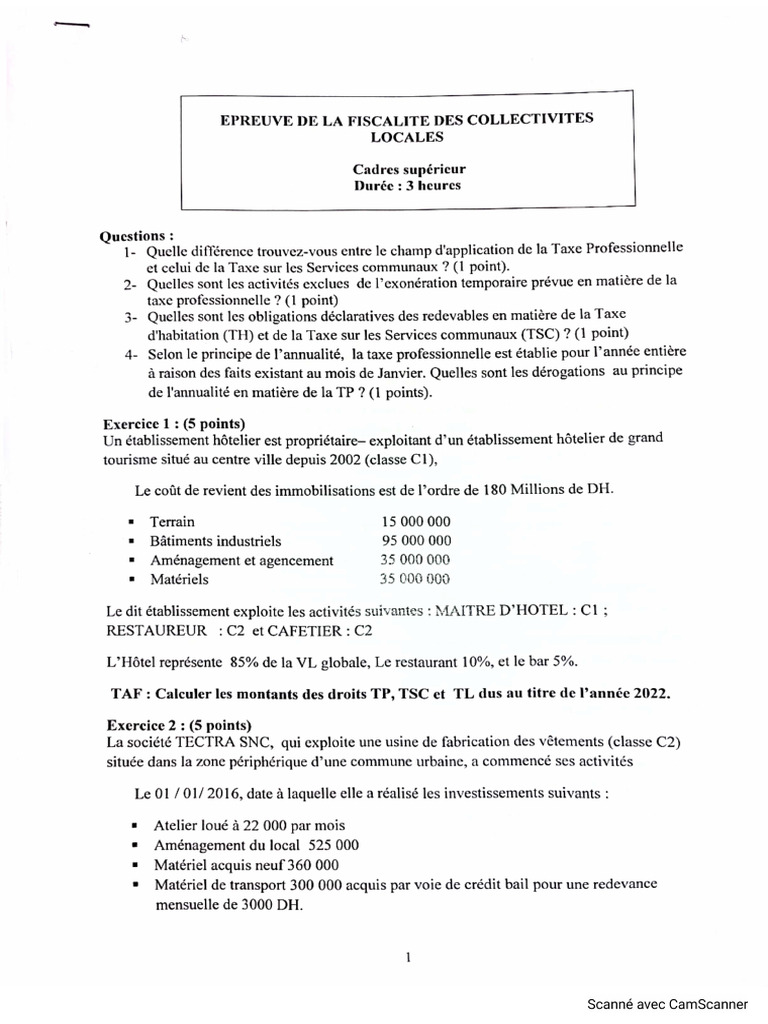 Examen Fiscalité Territoriale | PDF