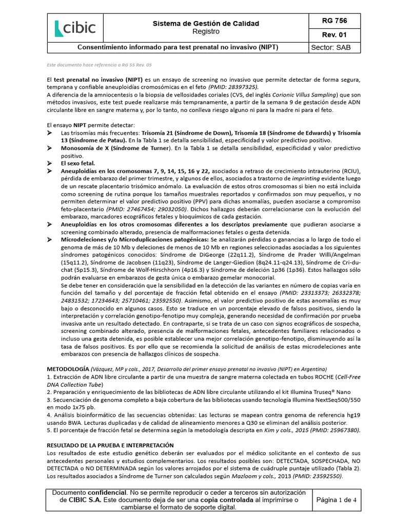 Ci Test Prenatal No Invasivo (Nipt) - RG 756 | PDF | Gemelo | El embarazo