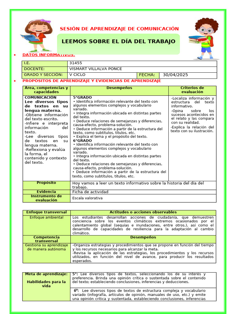 SES-FECHA CÍVICA-LEEMOS SOBRE EL DÍA DEL TRABAJO FECHA CÍVICA | PDF ...