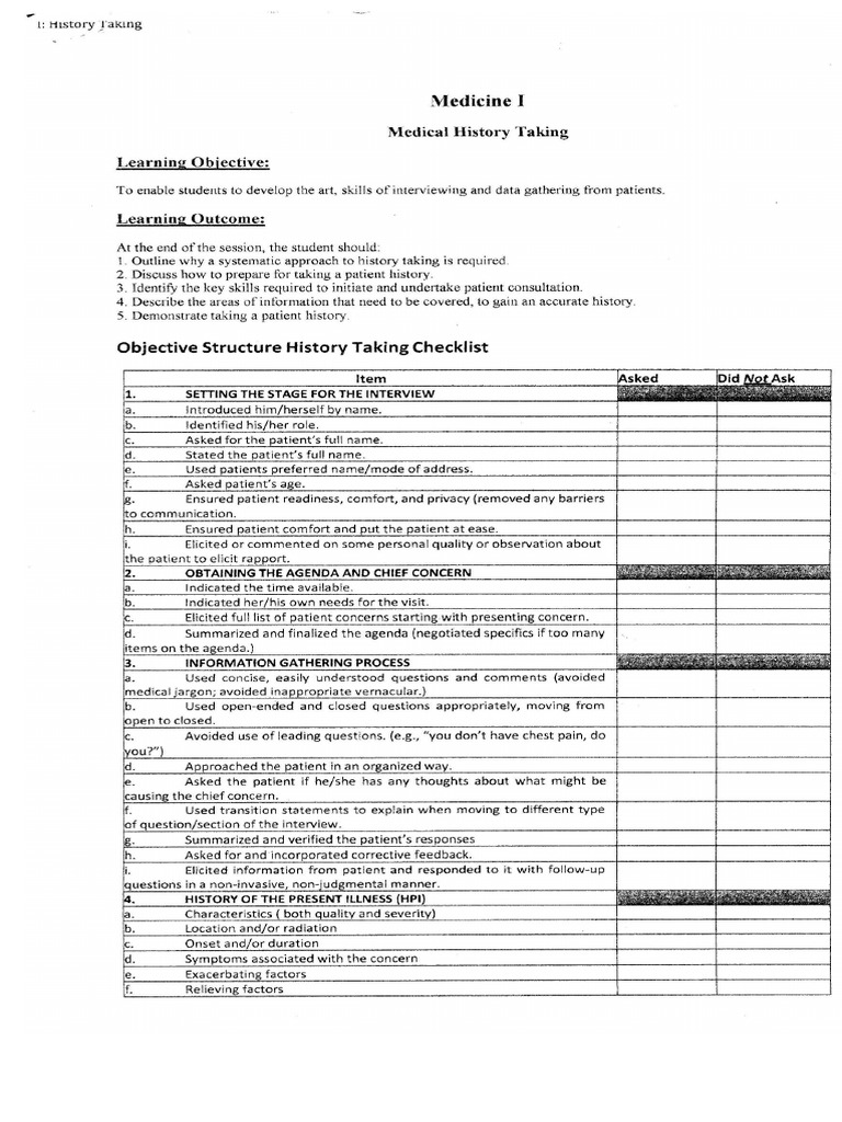 Medical History Taking Activity | PDF