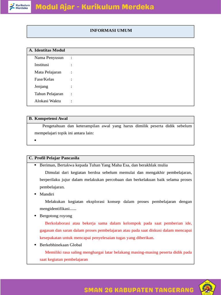 Templet Modul Ajar | PDF