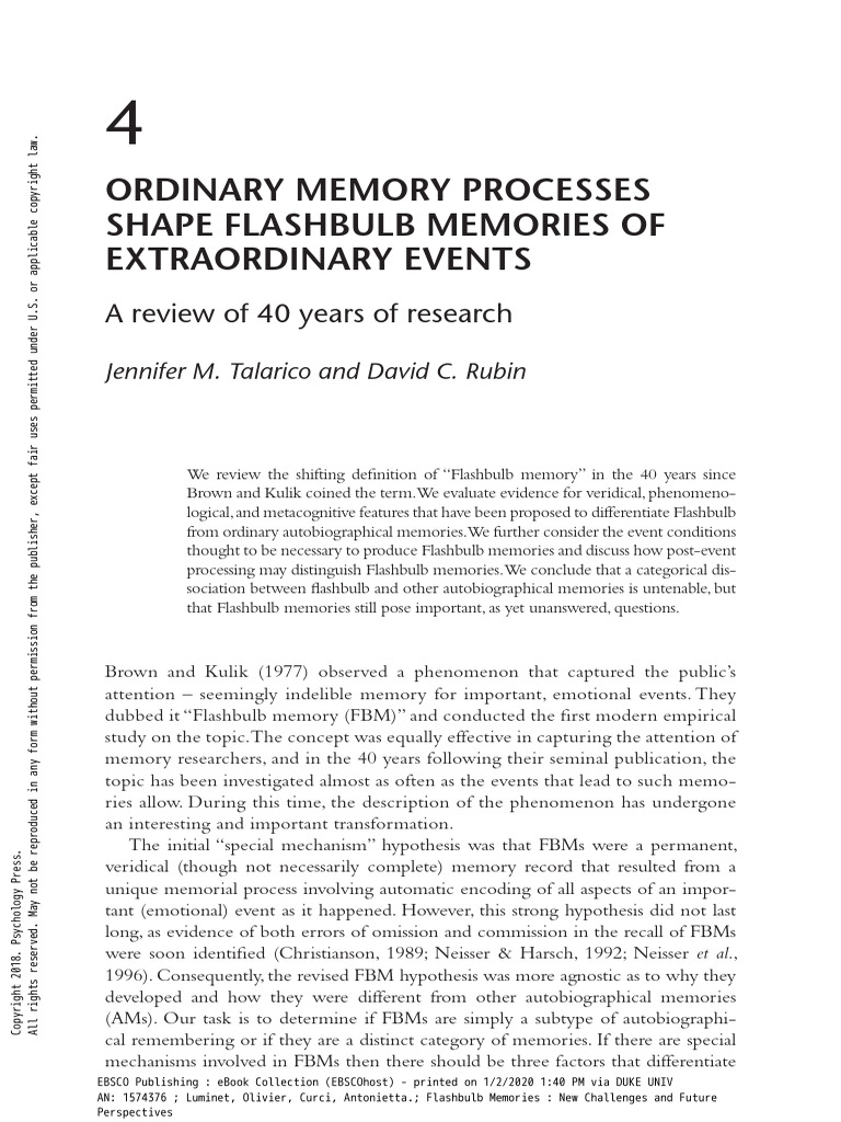 Luminet Olivier COrdinary Memory Proces Flashbulb Memories New C | PDF ...