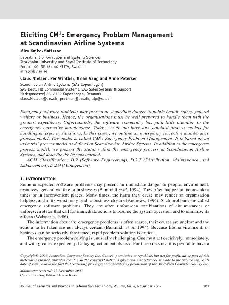 Mira - Eliciting cm3 - Emergency Problem Management at SAS | PDF | Emergency | Information