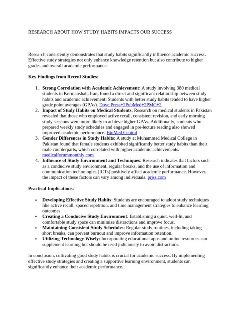 Study Habits and Academic Success | PDF | Employee Retention | Habits