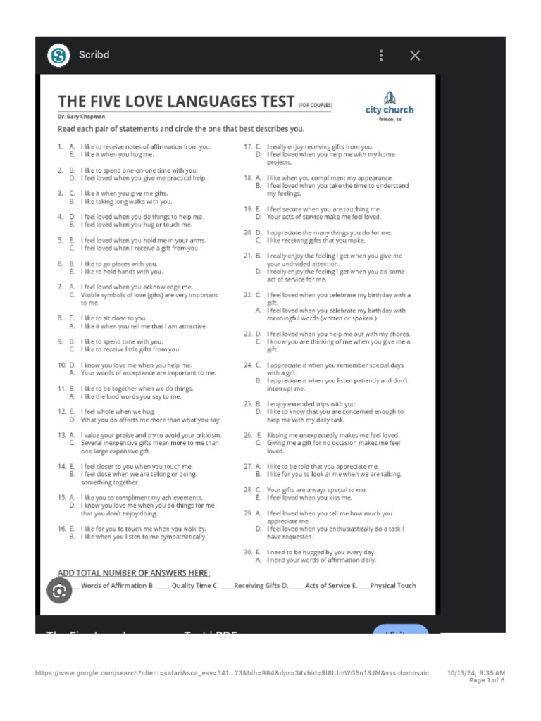The 5 Love Language Test - Google Search | PDF