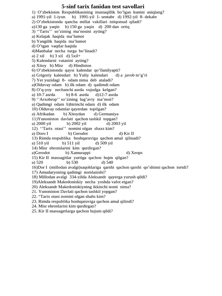 5 6sinflar Tarix | PDF