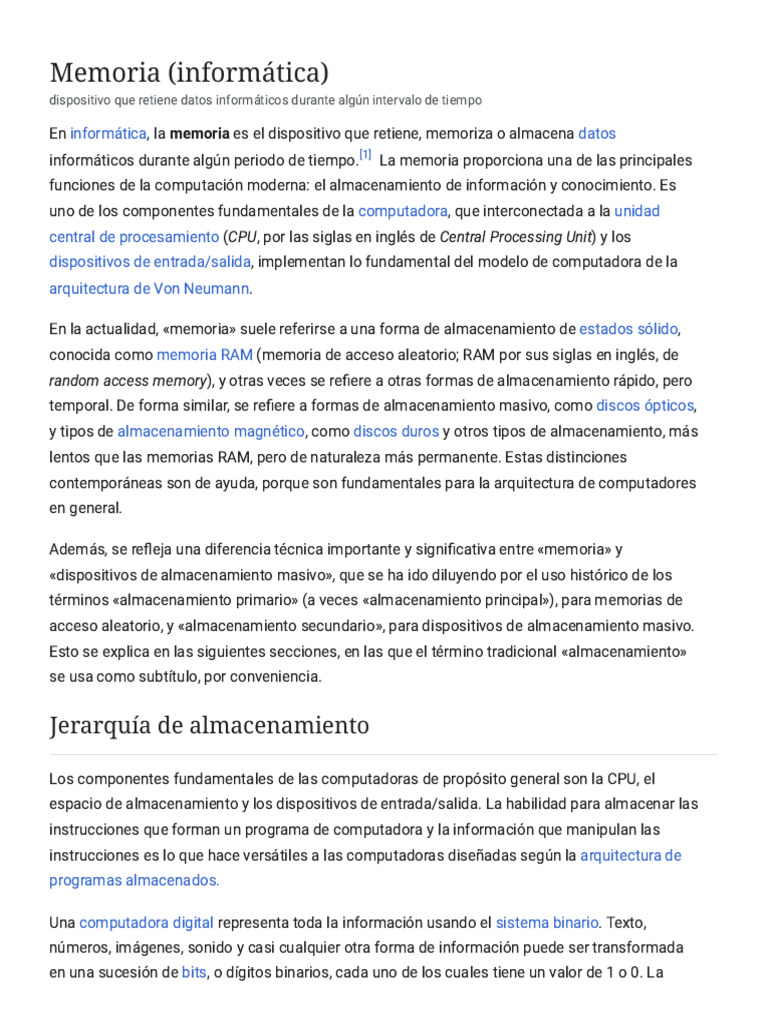Memoria (informática) - Wikipedia, la enciclopedia libre | PDF ...
