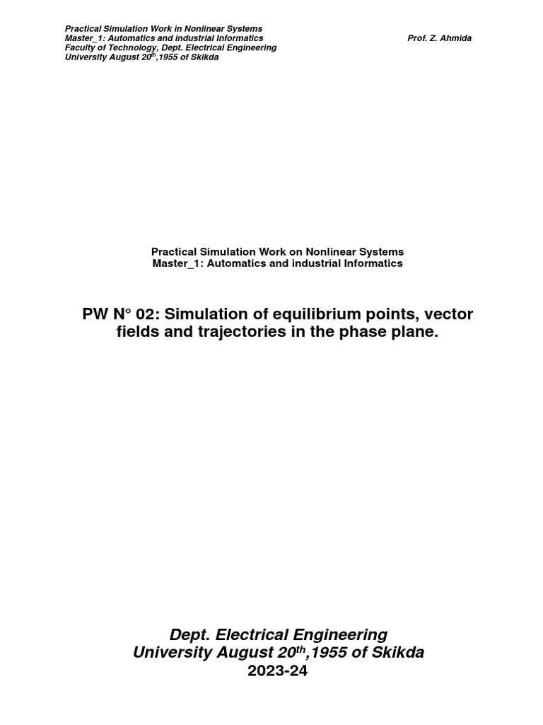PW - 02 - Simulation Work in Nonlinear Systems | PDF | Eigenvalues And Eigenvectors | Stability ...