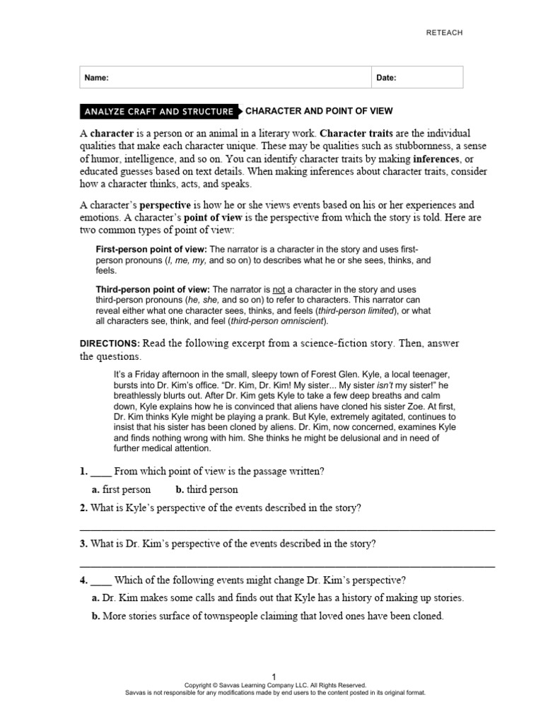 Week 2 - Day 1-Analyze Craft and Structure - Character and Point of ...