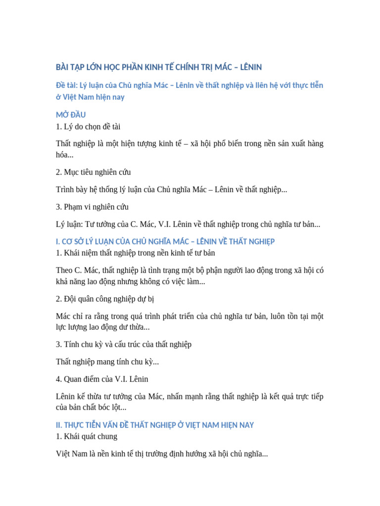 BTL KTCT Mac Lenin That Nghiep Viet Nam | PDF
