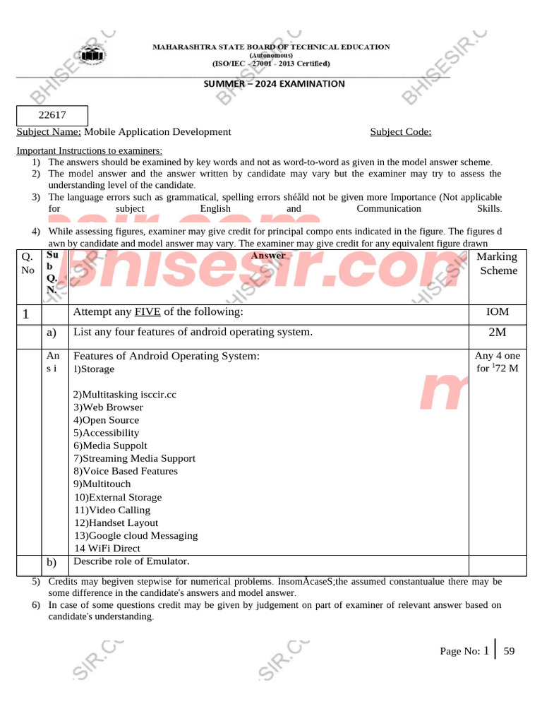 Mobile Application Development Summer 2024 Model Answer | PDF | Android (Operating System ...