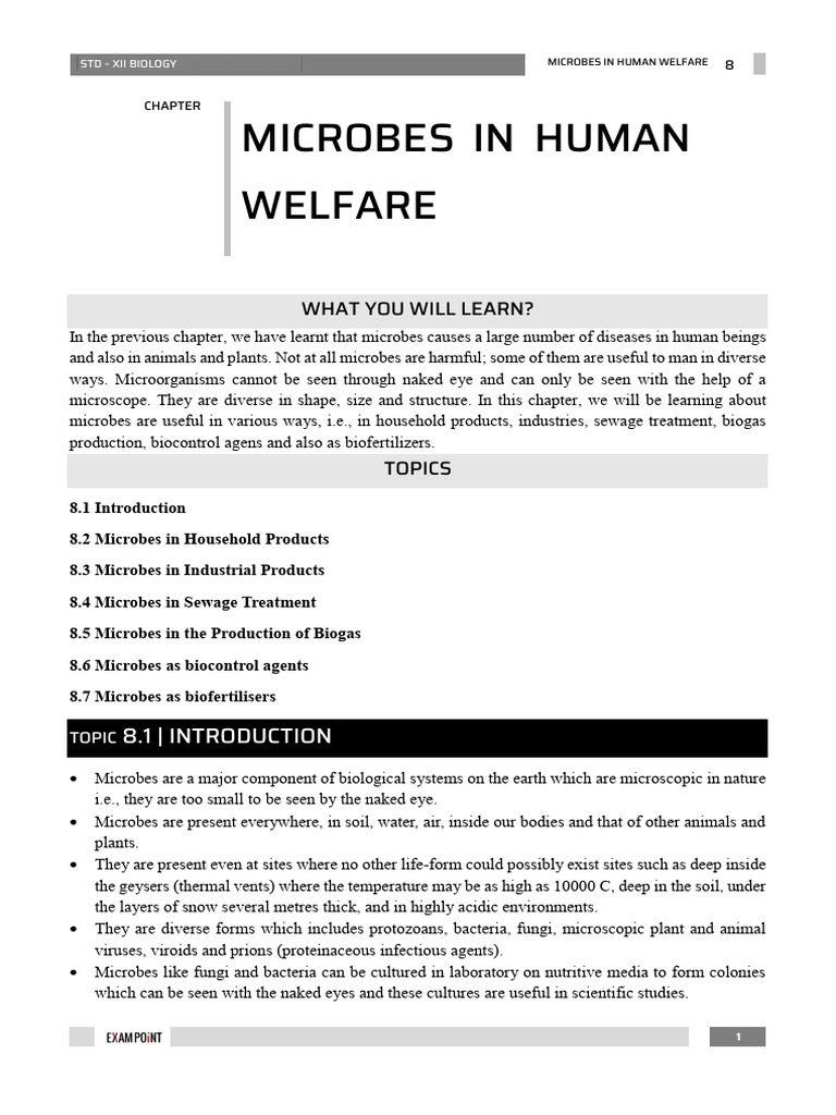 Chapter 8 Microbes in Human Welfare | PDF | Sewage Treatment | Anaerobic Digestion