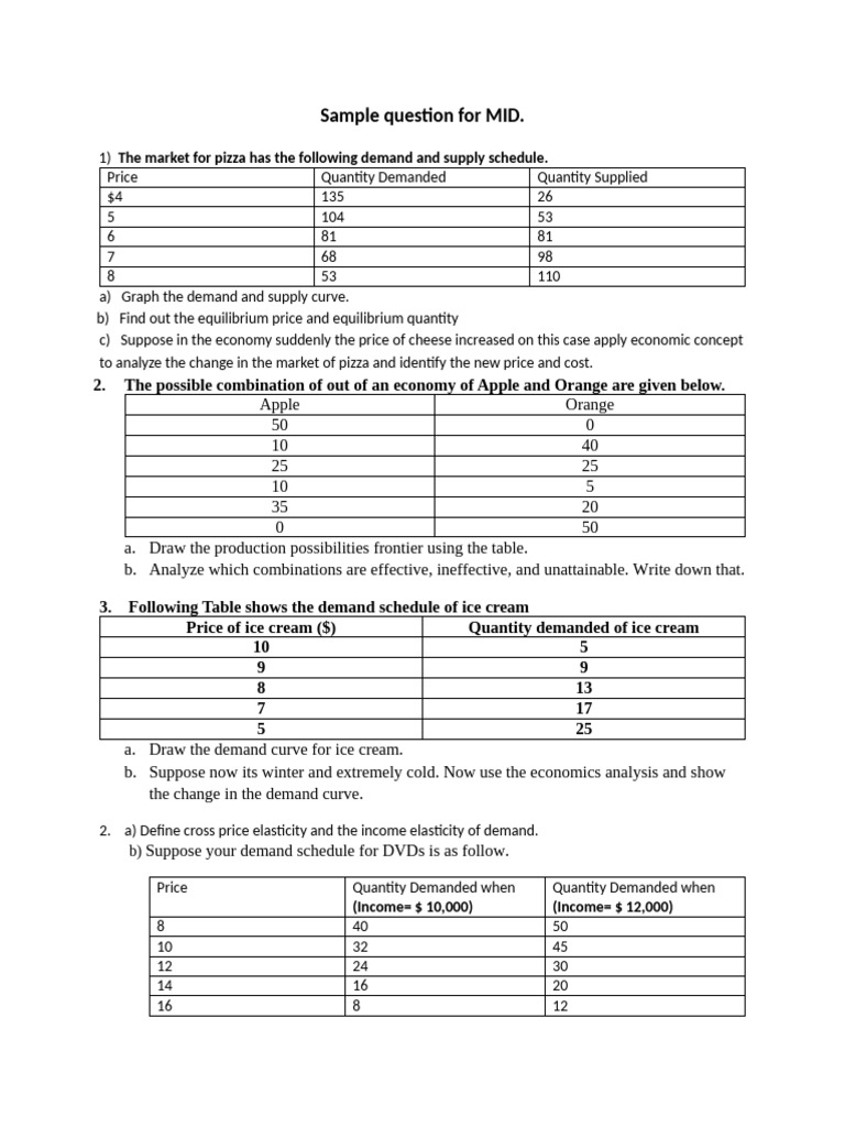 Economics Mid Sample Question (1) | PDF | Demand | Price Elasticity Of ...