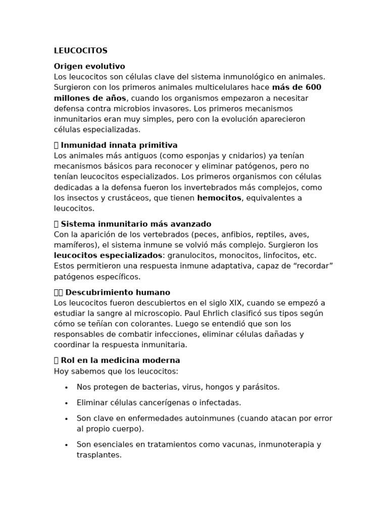 Evolución y función de los leucocitos | PDF