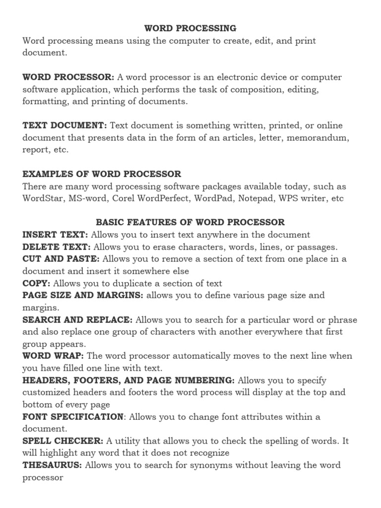 JS 1notes On Word Processing | PDF | Microsoft Word | Window (Computing)