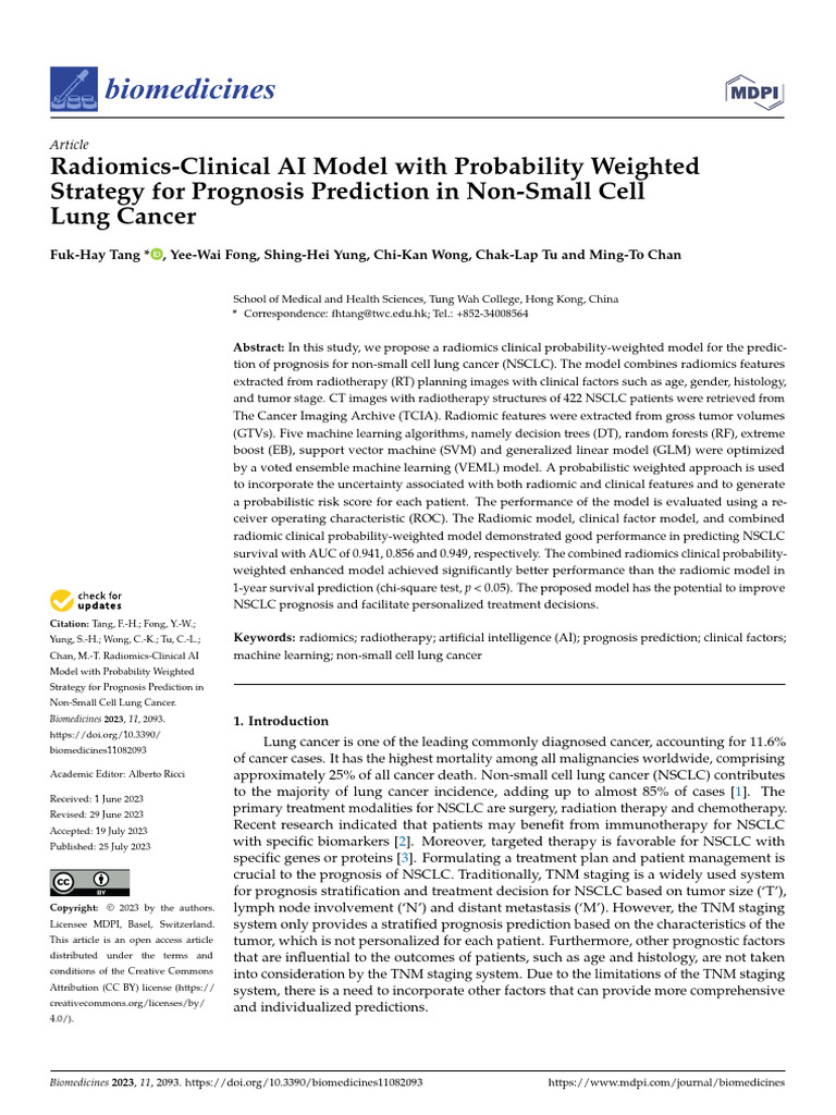 Radiomics-Clinical AI Model With Probability Weighted Strategy for Prognosis Prediction in Non ...